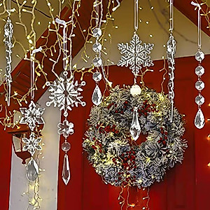 18pcs Crystal Christmas Ornaments for Christmas Tree Decorations-Hanging Acrylic Snowflake and Icicle Ornaments with Drop Pendants for Christmas Tree New Year Party Decorations Supplies