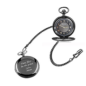 Personalized Gunmetal Pocket Watch with Gold Dial Custom Engraved Free with Gift Box - Ships from USA