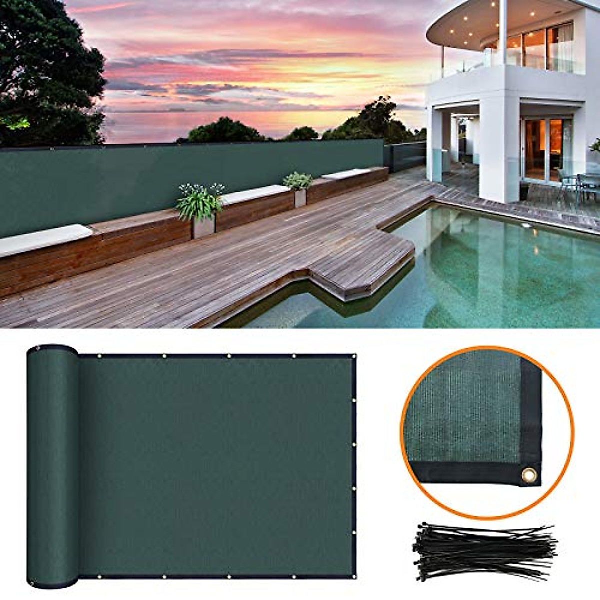 Amagabeli 6’x50' Shade Cloth Taped Fence 90% Blockage Privacy Fabric Screen Heavy Duty 6ft for Railing Cover Fence Fabric Screen Windscreen Outdoor 6ft Patio Sun Mesh UV Resistant Backyard Green
