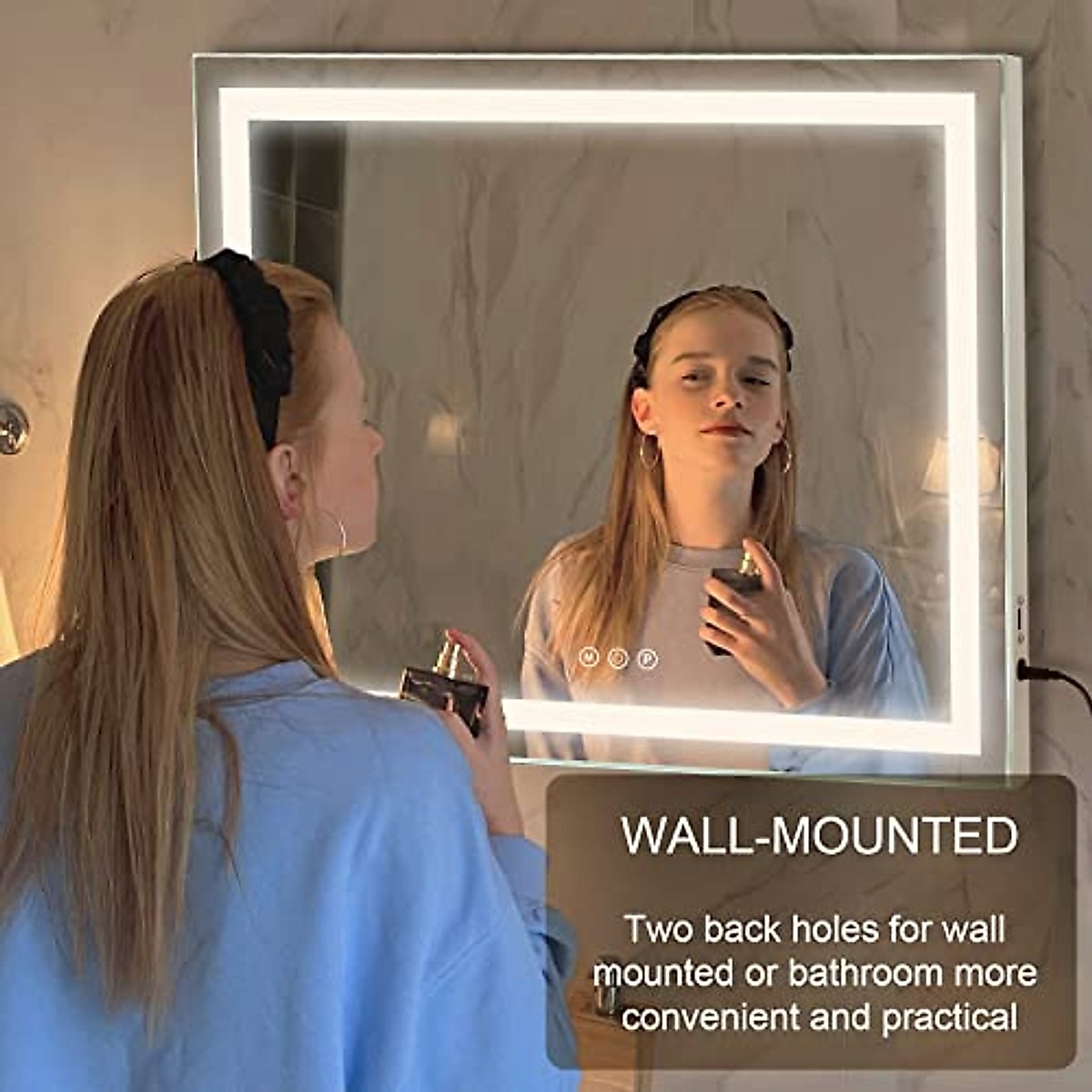Sucedey Vanity Mirror with Lights, 23" x 18" Makeup Mirror, Hollywood Mirror with 3 Color Modes & Adjustable Brightness, Detachable 10x Magnification and USB Charging Design (White)