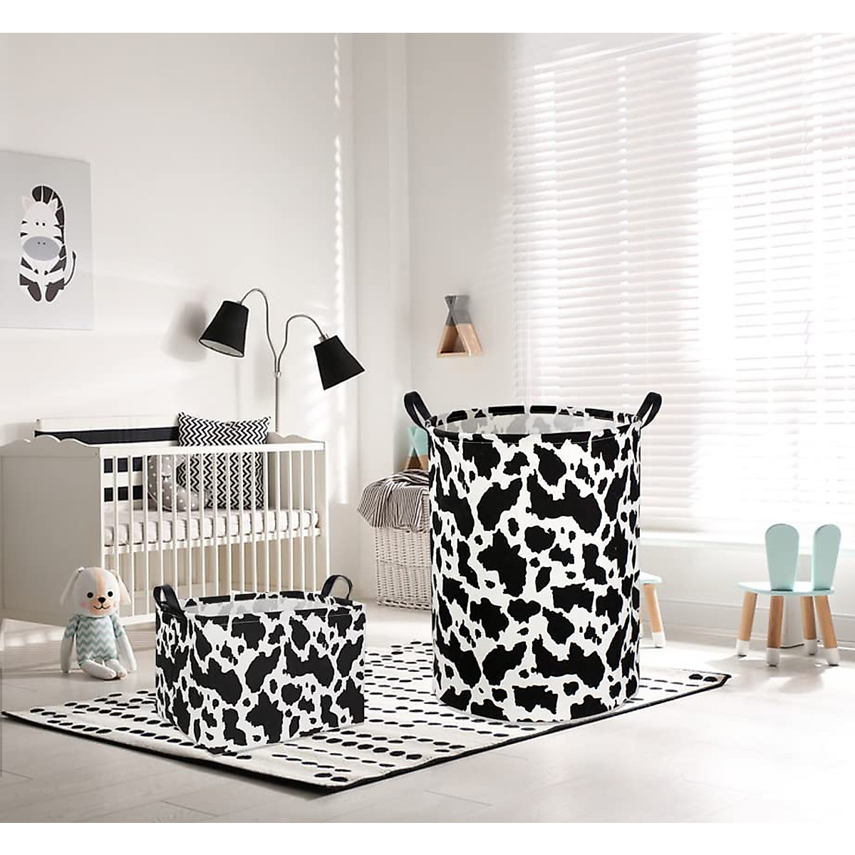 DDBASKET Cow Print Laundry Basket Baby Nursery Clothes Hamper Collapsible Toy Storage Bin Organizer with Handles for Kids,Boys and Girls Room Decor(Cow)