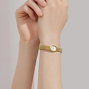 BERNY Gold Watches for Women Vintage Bracelet Wrist Watch Luxury Small Ladies Oval Quartz Watch with Tools Included(White Dial)