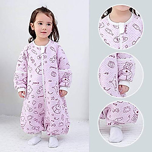 Happy Cherry Baby Romper Bag with Feet Detachable Sleeves Cotton Warm Autumn Wearable Blanket for Girls Pink 1-3 Years