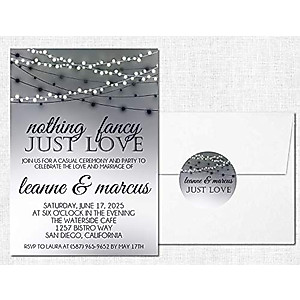 Casual Backyard Wedding Inviations, Set of 10 - Bistro Light Inspired Wedding Invitations With Envelopes