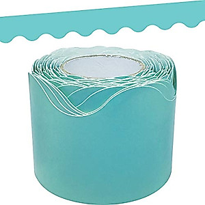 Teacher Created Resources Light Turquoise Scalloped Rolled Border Trim - 50ft - Decorate Bulletin Boards, Walls, Desks, Windows, Doors, Lockers, Schools, Classrooms, Homeschool & Offices
