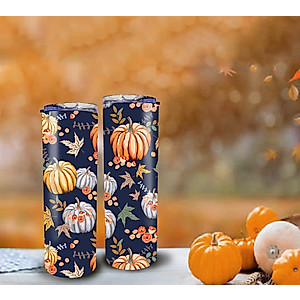 FALO 20 Oz Stainless Steel Pumpkin Tumbler Festival Pumpkin Fall Lover Tumbler Gift For Women For Mom