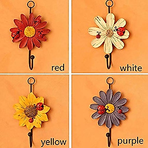 qiguch66 Wall Hooks for Home Kitchen Bathroom, Creative Household Ladybug Flower Resin Keys Coat Hat Wall Hook Home Decoration - White