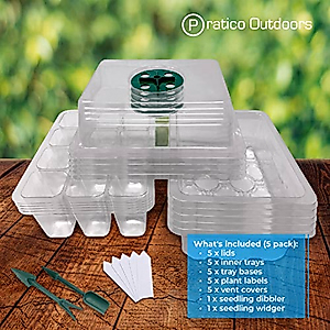 Pratico Outdoors 12 Cell Plastic Seed Starter Tray Kit, Clear, 5 Pack
