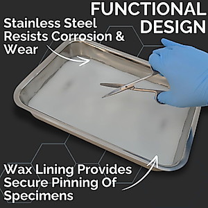 Eisco Labs - Metal Dissecting Tray with Wax, 12x9x2" - Stainless Steel Dissection Tray for Biology, Anatomy, Forensic Science & Specimen Pinning, Lab Dissection Trays, Wax-Lined Stainless Trays