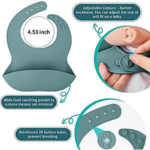 Silicone Baby Feeding Set, 2 Adjustable Bibs with Food Collectors, 1 Suction Cup Divider, 1 Suction Cup, 1 Sippy Cup,1 Stage 1 Spoon and 1 Fork, Baby Led Weaning Utensils,Toddler Self Feeding Set