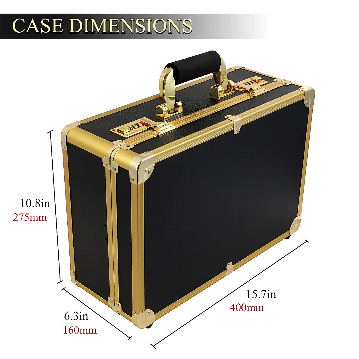 Kinglioncase Barber Case Clipper Bag Gold, Hair Kit Tool Box Aluminum Organizer with Portable Handle and Secure Numlock for Scissors, Clippers, Barber Supplies 15.7" x 12" x 6.1"