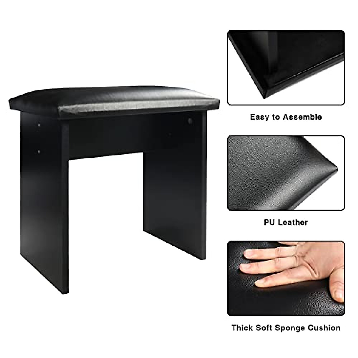 AKVOMBI Makeup Vanity with Lights, 55.9 Inches Makeup Desk with Drawers & 6 Storage Shelves, Padded Stool, Black