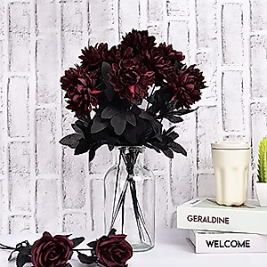 Artflower 10 Pack Artificial Silk Dahlia Bouquet Fake Flower Floral Arrangements Wedding Bridal Bouquet for Halloween Harvest Festival Table Centerpieces Home Decor, Wine Red, 16”