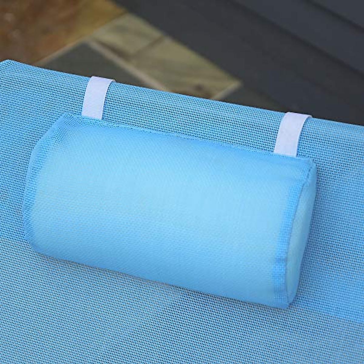 Outsunny Folding Chaise Lounge Pool Chairs, Outdoor Sun Tanning Chairs with Pillow, Reclining Back, Steel Frame & Breathable Mesh for Beach, Yard, Patio, Blue