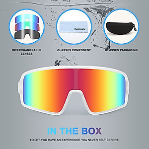 WANWAN Cycling Sunglasses with 4 Lenes for Men Women Large Frame Sport Sunglasses Baseball Golf Fishing Running