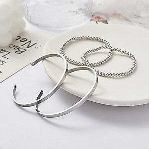 XIJIN 4Pcs Silver Beaded Bracelets Set Stainless Steel Friendship Cuff Bangle Bracelets for Women