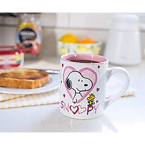 Silver Buffalo Peanuts Snoopy Woodstock Hearts Ceramic Mug, 14-Ounce