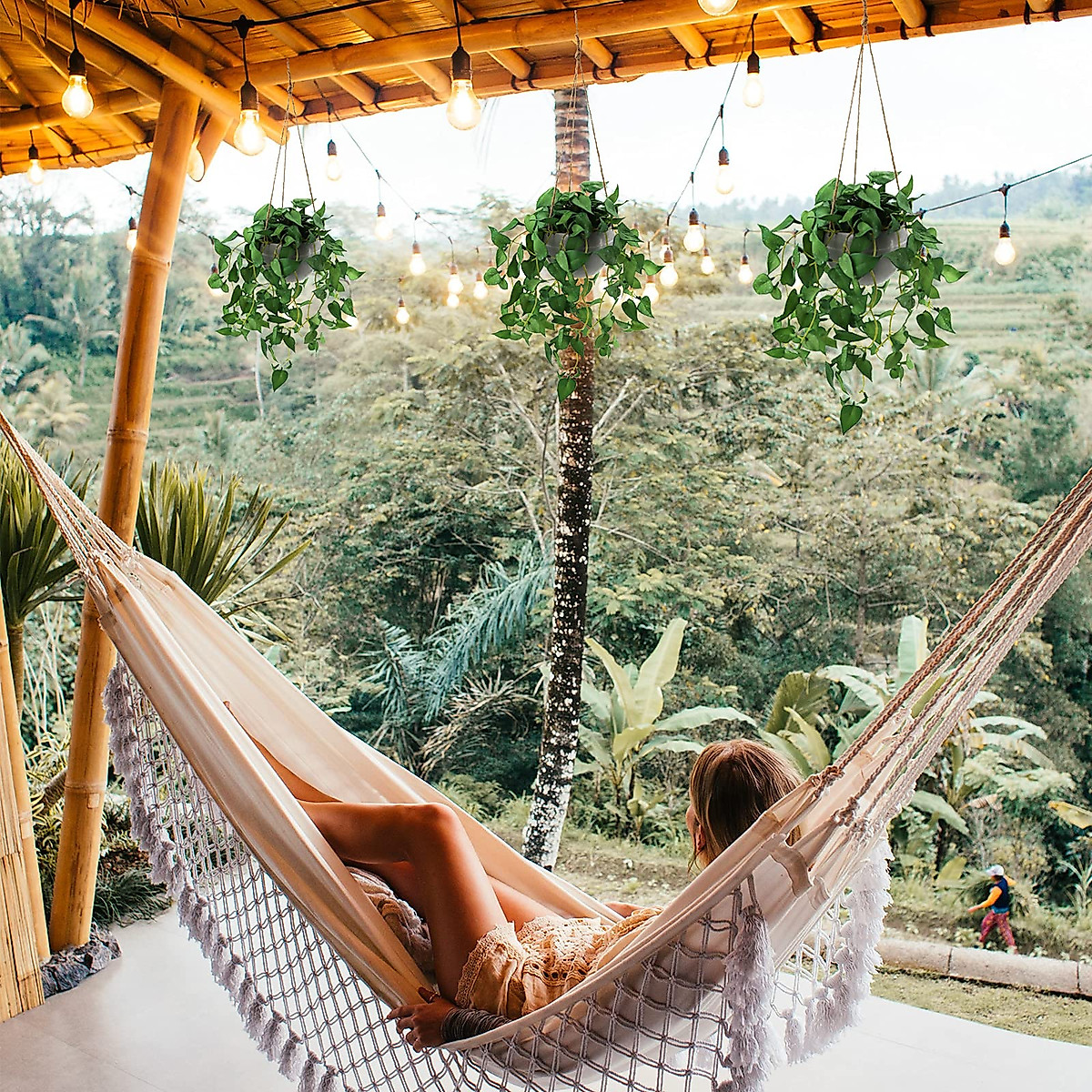 TNNTOPELE Fake Hanging Plants with Pots, 2 Pack Artificial Faux Anthurium Leaf Hanging Basket Plant for Wall Home Room Indoor Outdoor Decor