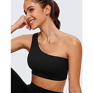 CRZ YOGA Butterluxe Womens One Shoulder Sports Bra - Sleeveless One Strap Low Impact Asymmetrical Workout Yoga Bra Black Medium