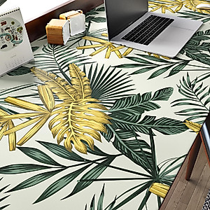 WESTICK Green Gold Botanical Wallpaper 17.5" x 118" Tropical Wallpaper Stick and Peel Floral Contact Paper for Walls Self Adhesive Leaf Wallpaper for Bedroom Kitchen Cabinet RV Countertops