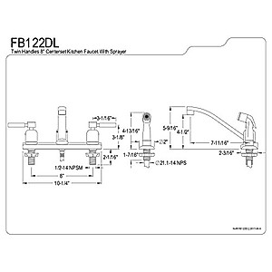 Kingston Brass FB122DL Concord 8" Centerset Kitchen Faucet, Polished Chrome, 10.25 x 7.69 x 5.56