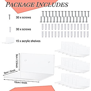 Wall Shelves Acrylic Display Shelf Acrylic Floating Shelves Acrylic Shelf Acrylic Wall Organizer with Screws for Kids Nursery Living Room Bathroom Bedroom Kitchen Office (Clear, 15 Pieces)