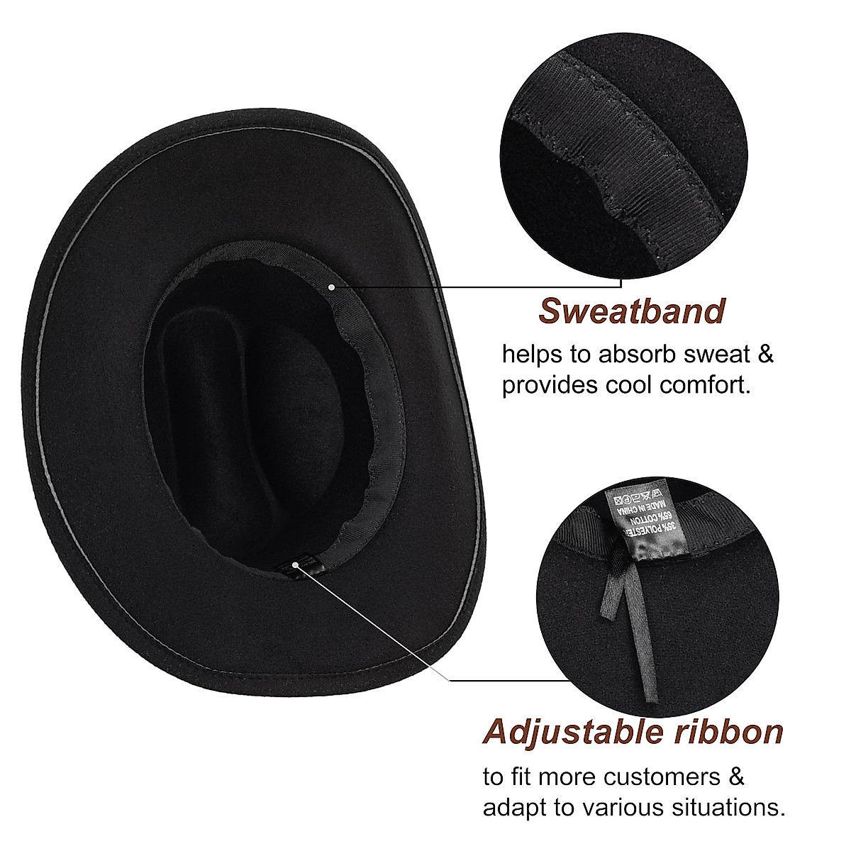 FGSS Classic Felt-Western-Cowboy-Cowgirl-Hats for Women-Men Fedora-Jazz-Hat with Band(Lagre)
