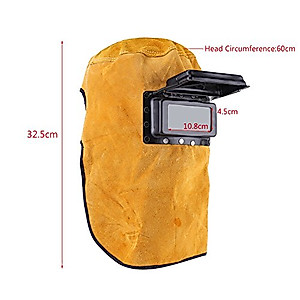 Leather Welding Hood Welder Mask Breathable Welding Helmet For Eyes Face Neck Protection Leather Welding Mask with Lens, Yellow