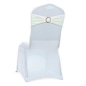 VDS - Ivory | Spandex Chair Sashes Bows | 10 PCS | Stretch Elastic Banquet Folding Chair Band with Silver Buckle Slider for Wedding Thanksgiving Halloween Christmas Party Home Decorations