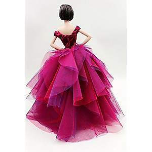 [Handmade Dress Fit for 12" Doll] Cora Gu Classic Off Shoulder Fuchsia Rose Lace Dress/Wedding Gowns Fit for 12" Fashion Doll [Doll's not Included]