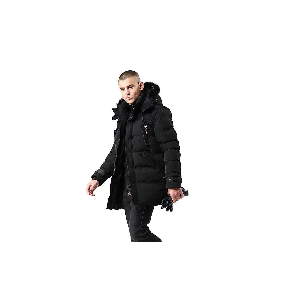 WEEN CHARM Men's Warm Parka Ski Jacket Water Resistant Puffer Jacket Long Winter Coat with Detachable Hood Faux-Fur Trim