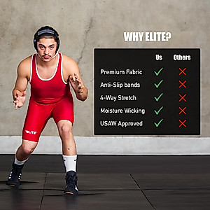 Elite Sports New Item Standard Wrestling Singlet, XX-Large, Red