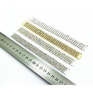 10pcs 4ROWS 165MM Full Crystal Rhinestone Bikini Connectors Buckle Metal Chain for Swimming Wear Bikini Decoration (Silver Clear)