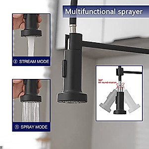 VOTON Kitchen Faucets with Pull Down Sprayer Matte Black Sink Faucet Stainless Steel Commercial Spring Pull Out Farmhouse faucets for Camper Laundry Utility Rv Bar Sink Faucet