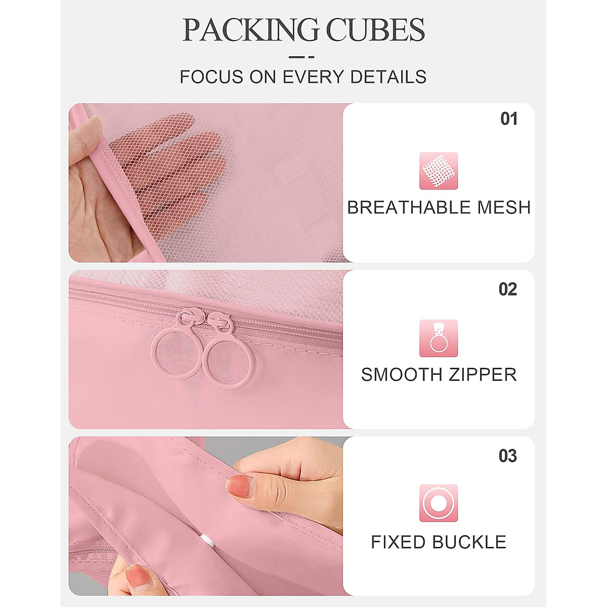 Anjing 10 Set Packing Cubes Luggage Packing Organizers for Travel Accessories Travel Essentials Luggage Organizer Bags for Carry on Suitcases, Pink, (WMUS1202X01-3)