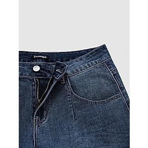 Flamingals Wide Leg Jeans for Women Stretch Low Waist Baggy Jeans Boot Cut Jeans Flare Leg Denim Pants Without Belt Wash Navy Blue S