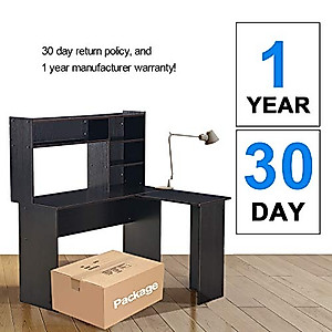 Mcombo Modern Computer Desk with Hutch L Shaped Gaming Desk Corner Desk with Shelves for Small Space Home Office Dark Brown 7194BK 47.24 W x 41.93 D x 53.15 H Inch