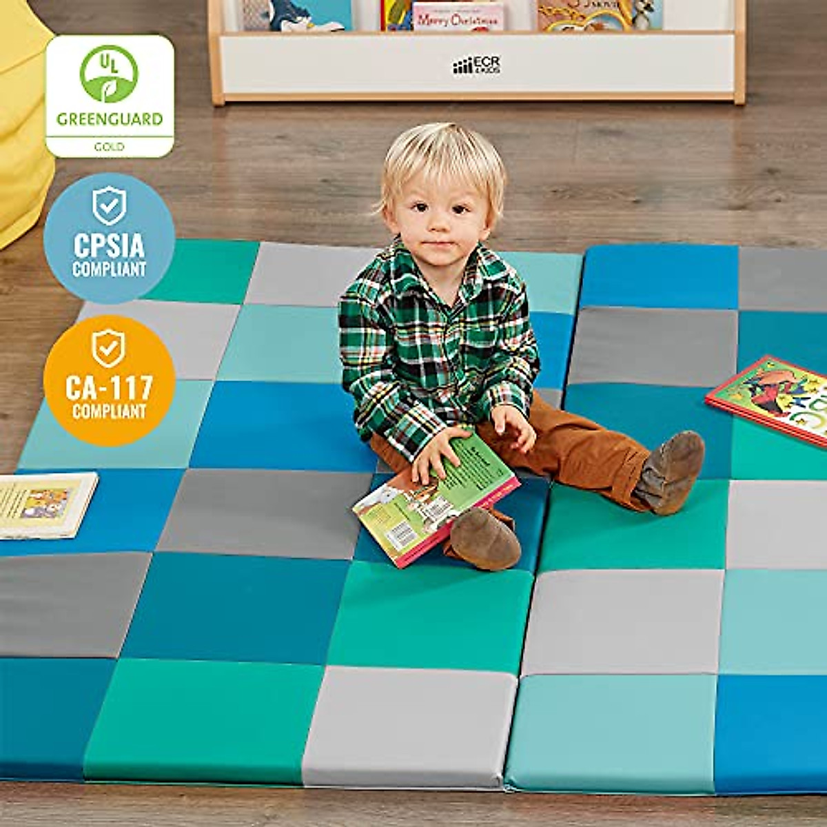 ECR4Kids SoftZone Patchwork Activity Mat, Folding Playmat, Contemporary