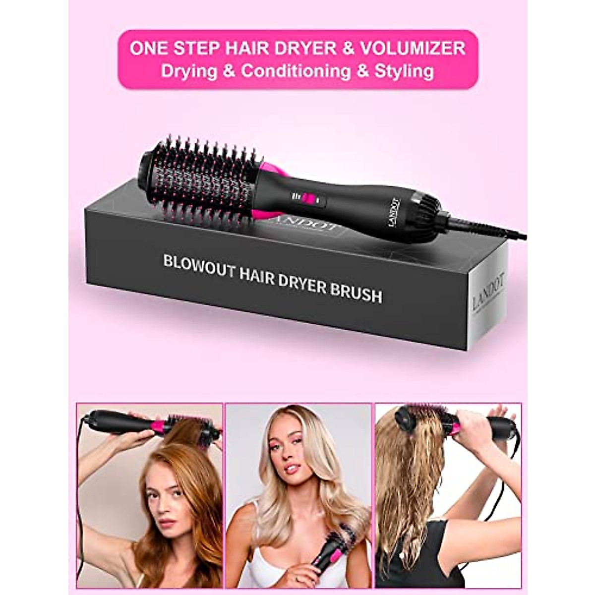 Hair Dryer Brush Blow Dryer Brush in One - Plus 2.0 One-Step Hot Air Brush - 4 in 1 HairDryer Styler and Volumizer for Drying Straightening Curling Volumizing Hair