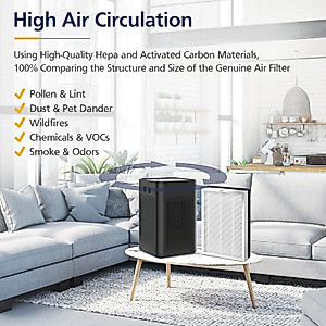 25 Replacement Filter for 25 Air Purifier S1/W1/B1, 3-in-1 H13 True HEPA Activated Carbon Filter
