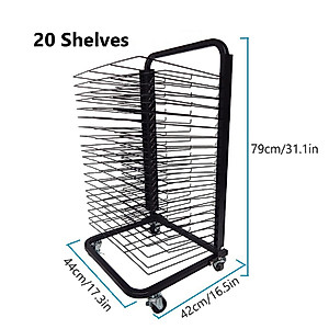 JIAHESHYP Mobile Metal Art Drying Rack with Wire Shelves, Artwork Storage Display Rack Printing Drying Shelf Power Coated with Wheels for Classrooms, Art Studios, Black (Size : 20 Shelves)