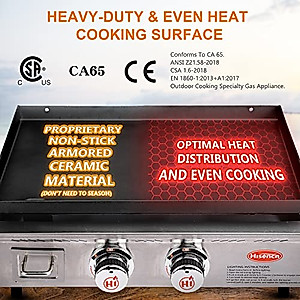 Hisencn Portable Griddle for Outdoor, Tabletop, Countertop, Kitchen, Tailgating, RV - Nonstick Camping Griddle 348 sq. in. 24000 BTUs Griddle for Gas Grill, 22 Inch with Hood, with Carry Bag