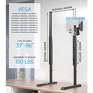 Universal TV Stand, Table Top TV Stand Base Replacement for Most 37 to 86 Inch LCD LED TVs, 7 Height Adjustable TV Legs with Cable Management Hold up to 150lbs, Max VESA 800x600mm, Black AX10TB01