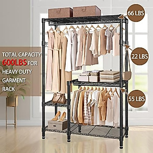 YEPOTUE Portable Closet Organizer System Heavy Duty Garment Rack, 4 Tiers Adjustable Clothes Rack Freestanding Wardrobe Storage Clothing Rack for Hanging Clothes, 79" H*45" W*16.5" D, Black
