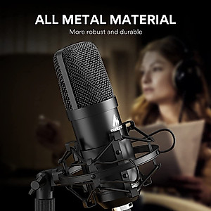MAONO AU-A04T USB Microphone with AU-MH601 Studio Monitor Headphones Bundle Streaming Podcasting Pack Plug and Play for Computer, YouTube, Music