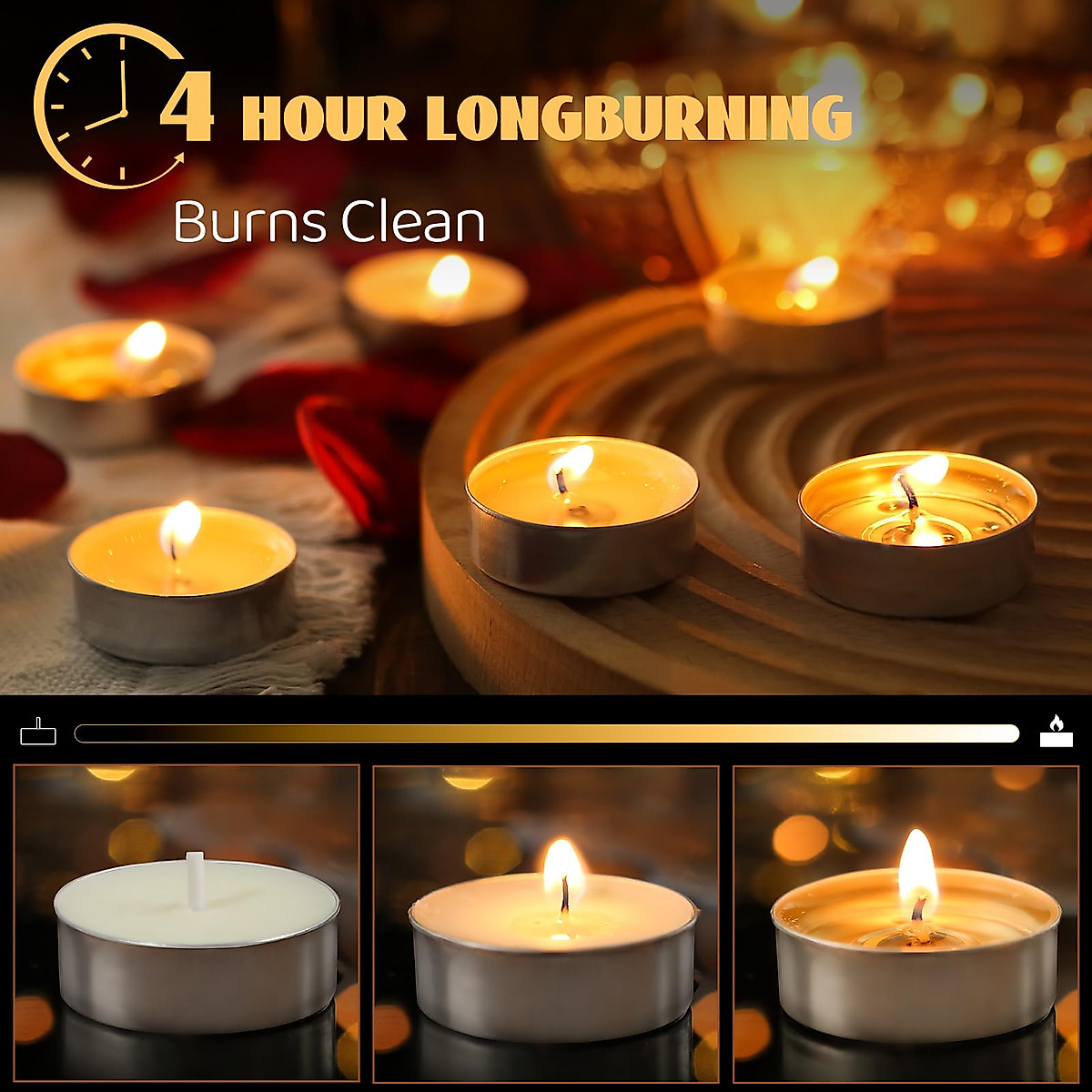 MAKALONE Soy Wax Tea Lights Candles 100 Pack,Natural White Soy Tealight Candles-4 Hours Long Burning,Paraffin-Free,Unscented,Clean Burn Tea Lights Votive Candles Bulk for Home Dinner,Weddings