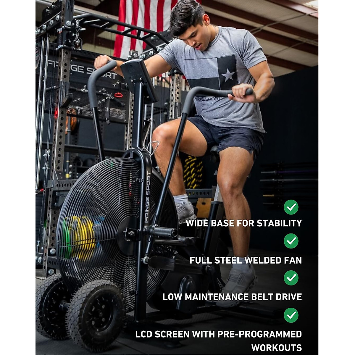 Fringe Sport Raptor Air Bike Classic, Adjustable Seat Fan Bike for Indoor and Outdoor-Exercise Bike with Arm Workout for Cardio Fitness, LCD and Phone Holder