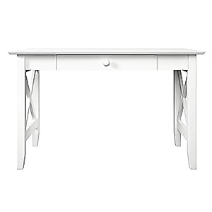 AFI 48" Solid Wood Writing Desk - Sturdy X Design - Home Office Desk with Drawer, Laptop Computer Work Study Table with USB Charger White
