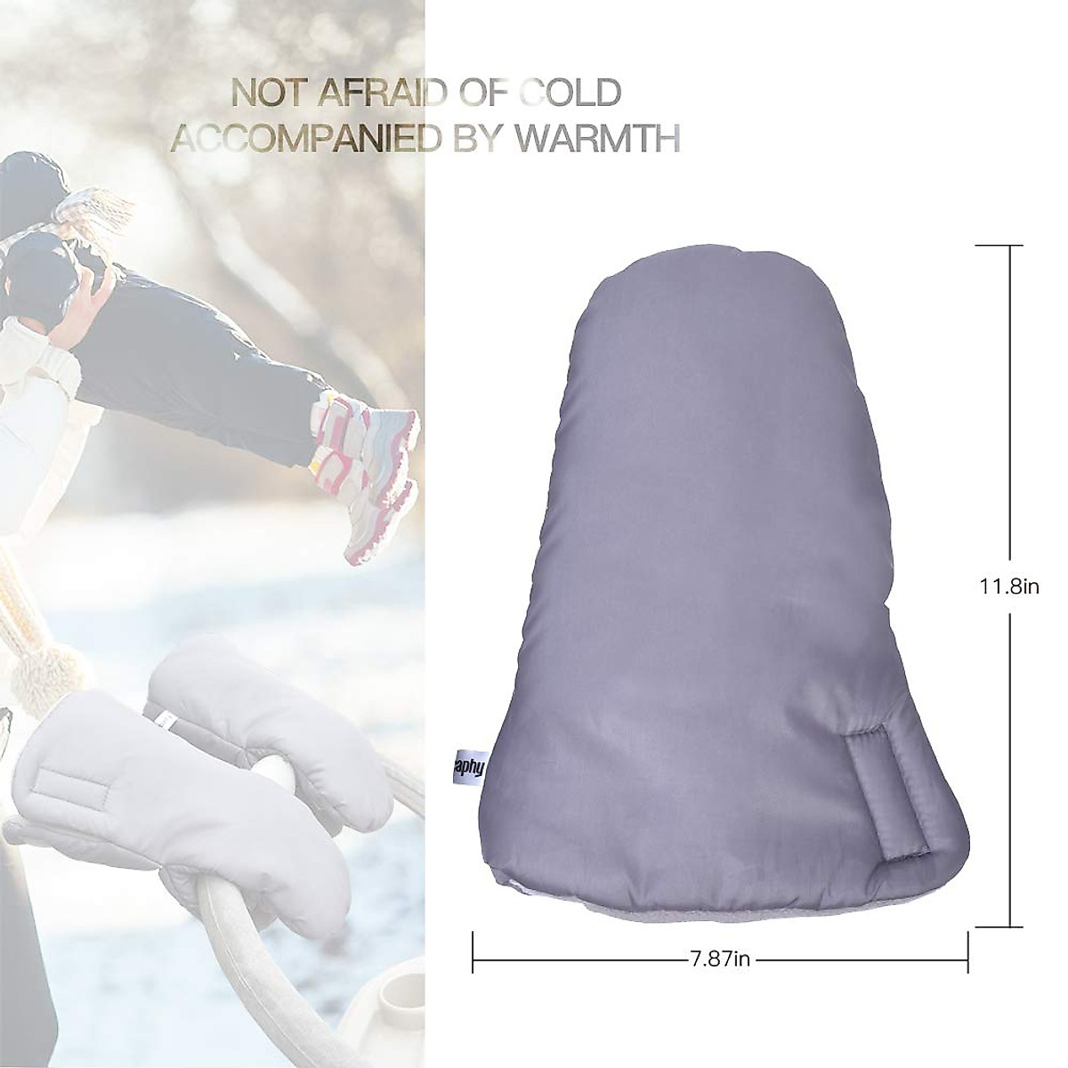 Evencaphy Stroller Gloves Universal Anti-Freeze Pram Hand Muffs Winter Gloves Pushchair Hand Warmers Water-Resistant with Stroller Hook, Grey