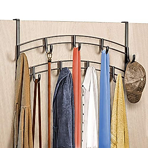 Lynk® Over Door Hook Rack - Scarf, Belt, Hat, Jewelry, Purse, Bra Hanger - 9 Hook Organizer Rack - Bronze